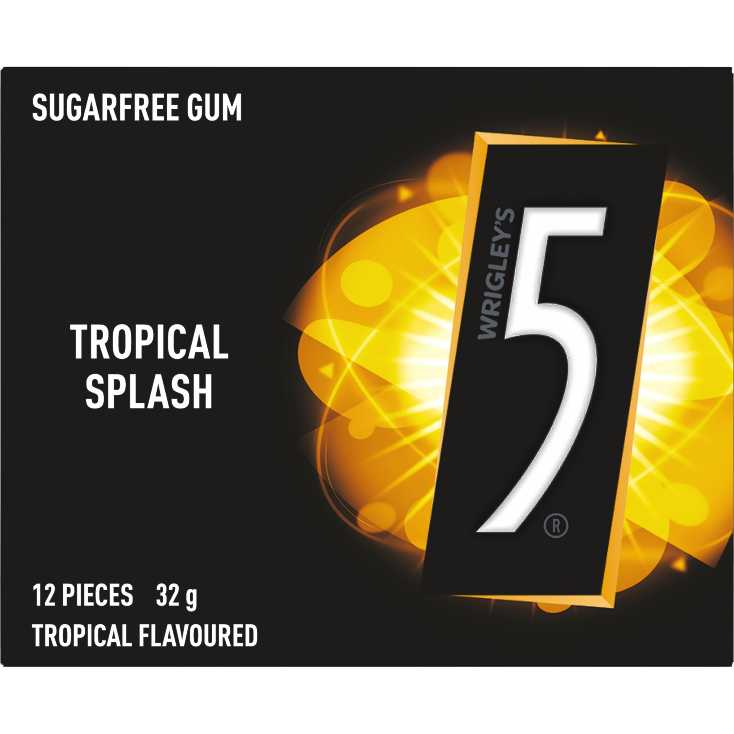 5 GUM TROPICAL SPLASH Sugarfree Chewing Gum 12 Pieces 32g